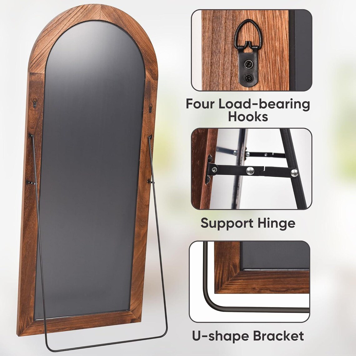 Floor Mirror, 6624 Wood Arched Full Length Mirror Wooden Arched Mirror ...