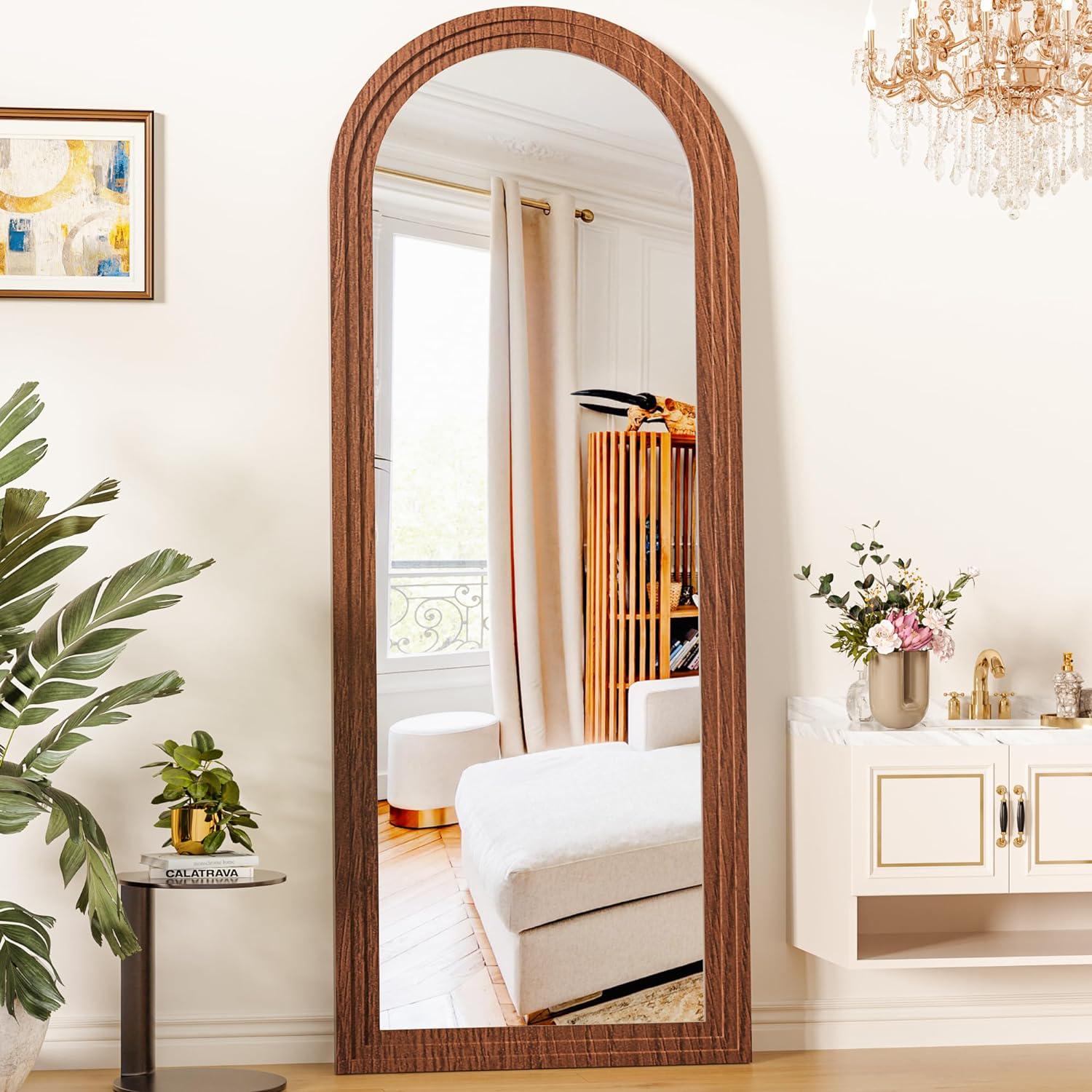 Floor Mirror, 6624 Wood Arched Full Length Mirror Wooden Arched Mirror ...
