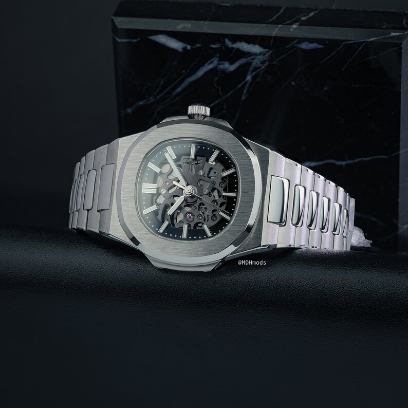 Custom Made Nautilus Skeleton Automatic Seiko NH72 Hand Made Men's ...