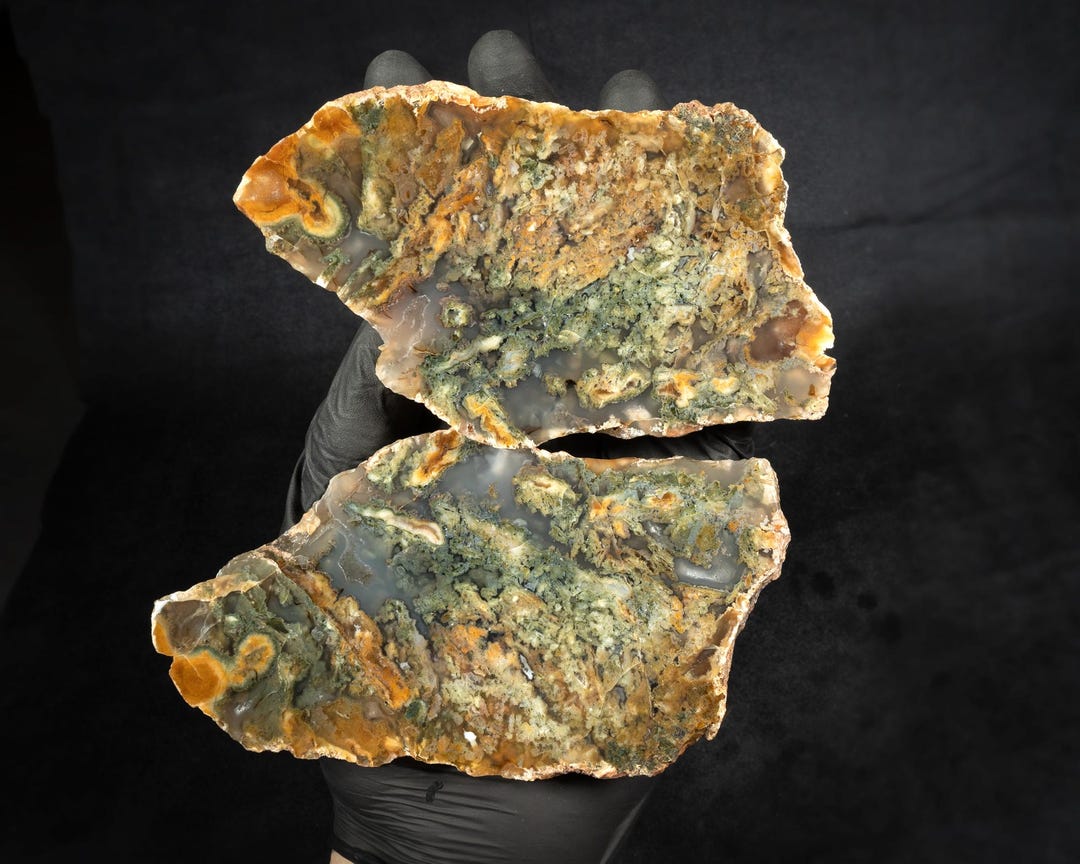 Moss Agates, Polished Display Pair, Natural Exterior, Central Oregon ...