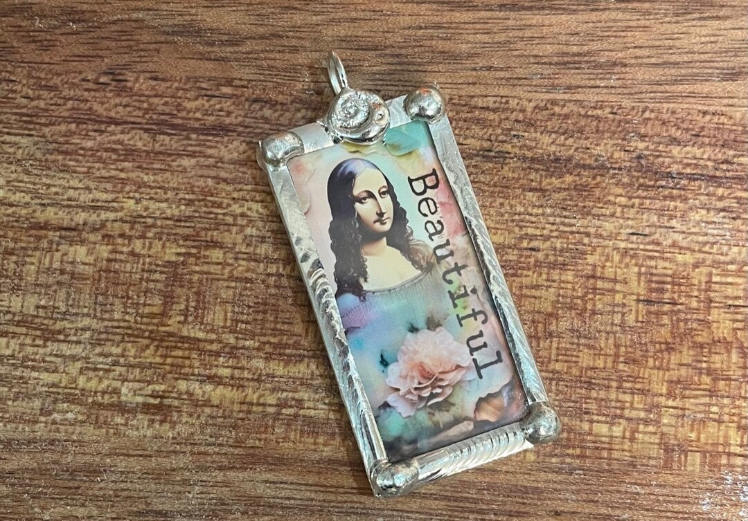 Mona Lisa, Mona, Pendant, Soldered Glass, Glass Pendant, Collage Art, Original Jewelry, Handmade ...