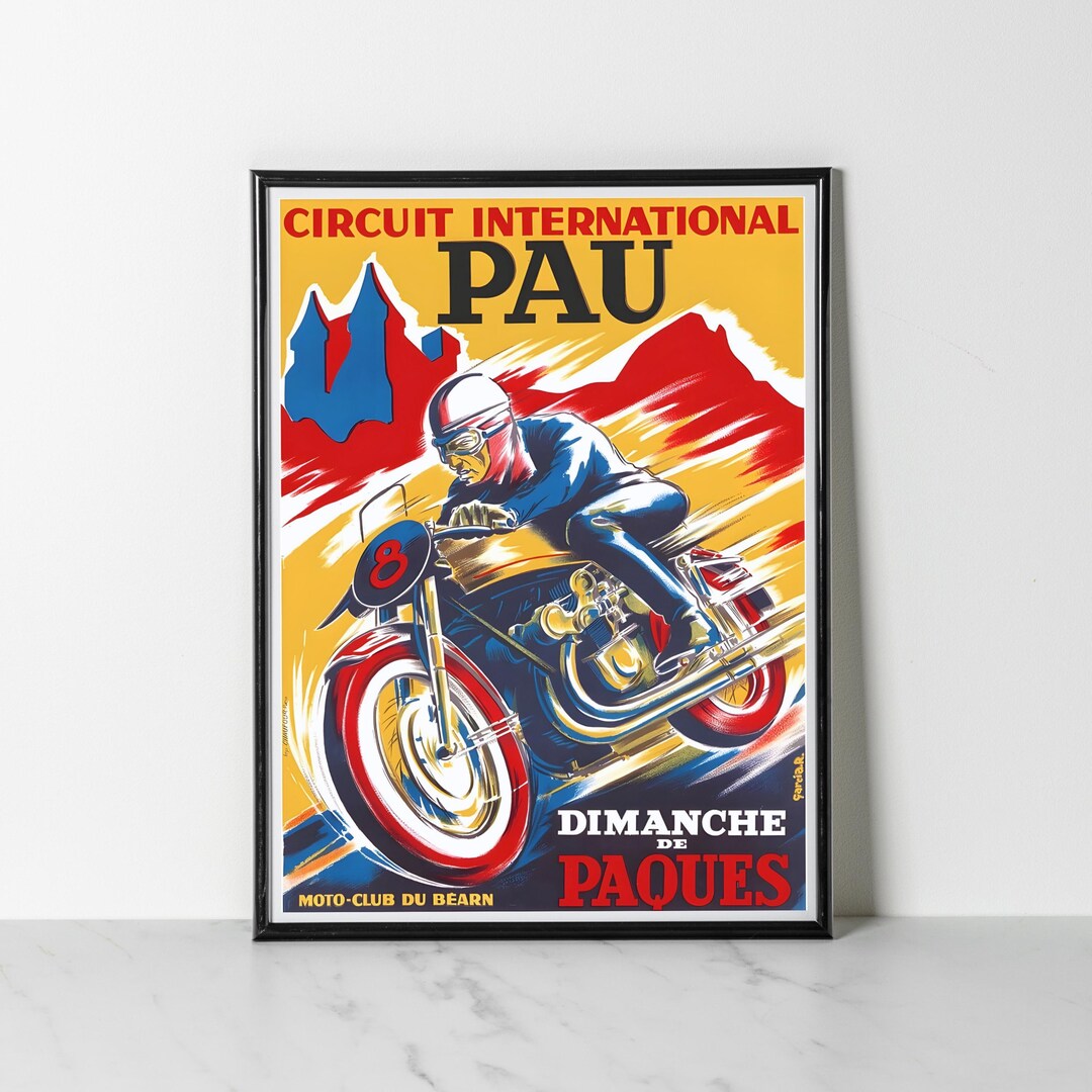 Pau Grand Prix Motorcycle Racing Poster: Vintage French Motorsport Art ...