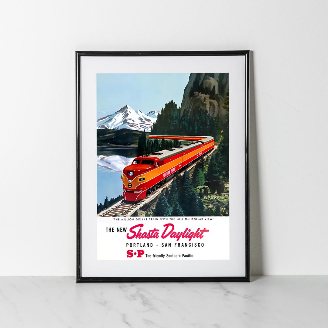 Shasta Daylight Train Poster | Portland to San Francisco Vintage Print ...