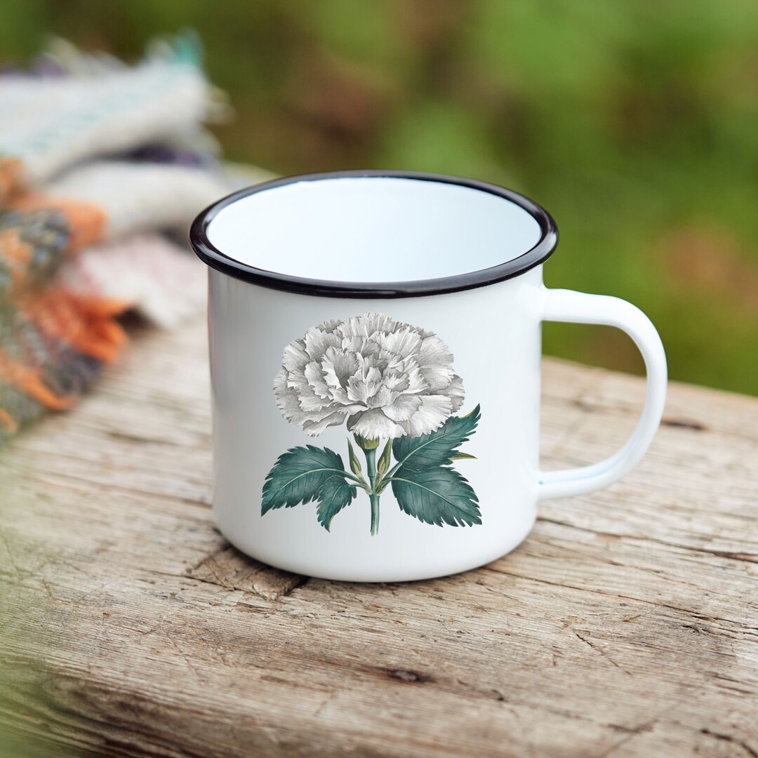 Carnation Mug for Tea & Coffee, White Carnation Mug, Carnation Tea Cup ...