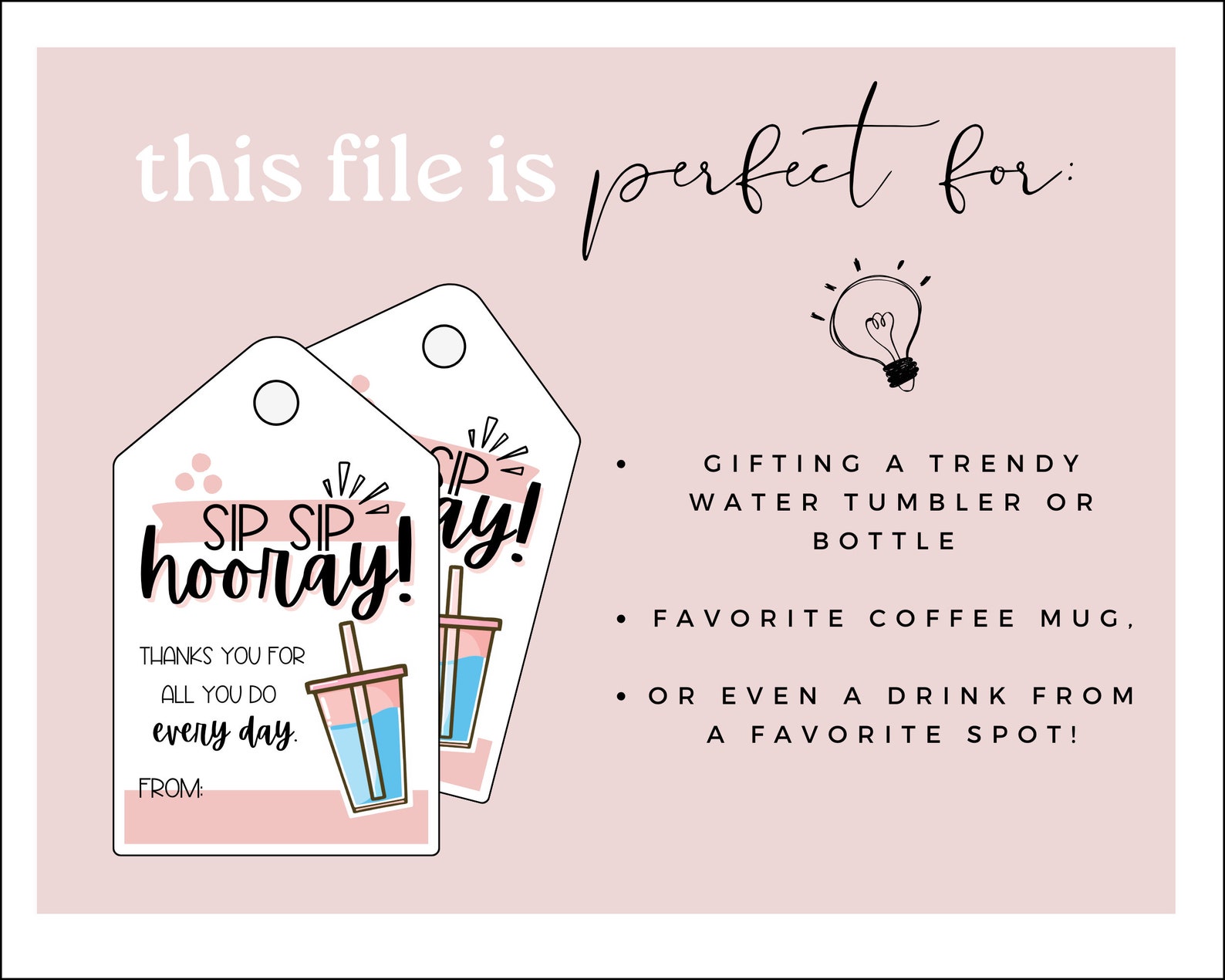 Sip Sip Hooray Printable Water Bottle Tumbler Gift Tag, Teacher ...