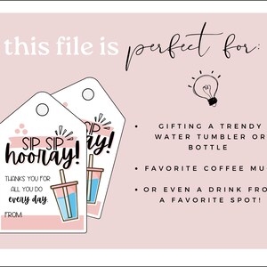 Sip Sip Hooray Printable Water Bottle Tumbler Gift Tag, Teacher ...