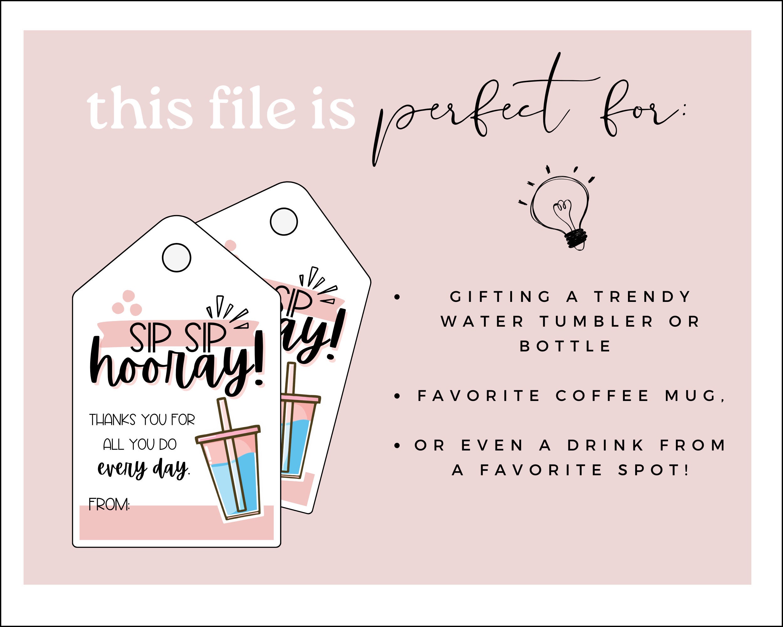 Sip Sip Hooray Printable Water Bottle Tumbler Gift Tag, Teacher ...