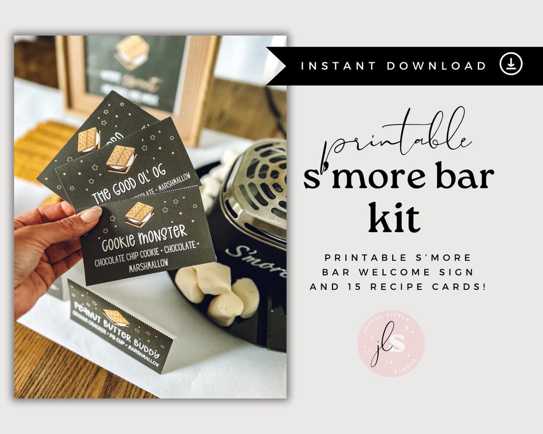 Printable S'more Bar Welcome Sign and Recipe Cards | S'more Menu ...