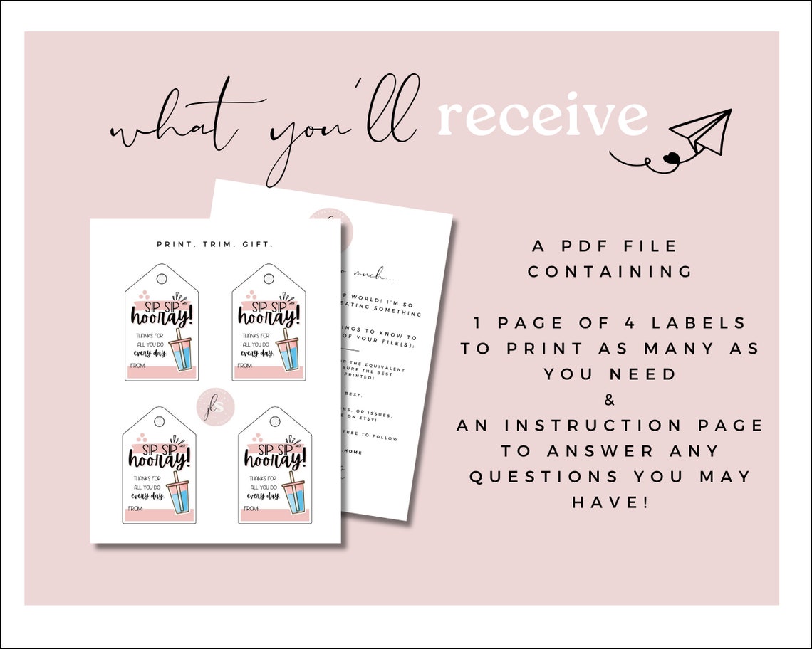 Sip Sip Hooray Printable Water Bottle Tumbler Gift Tag, Teacher ...