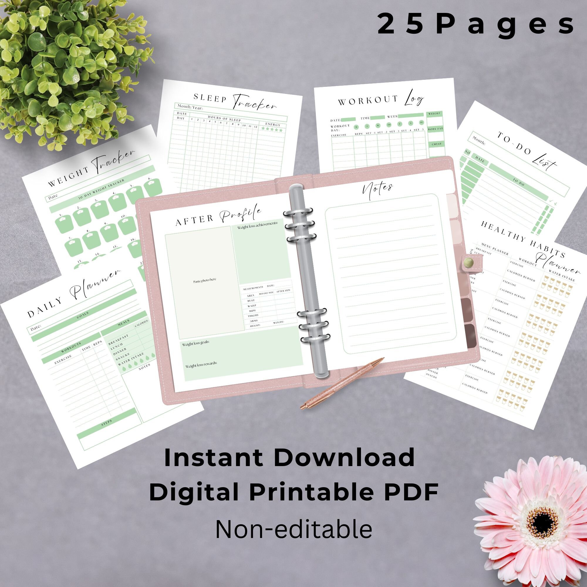 Emerald Green Weight Loss Planner, Diet Journal (digital Printable PDF ...