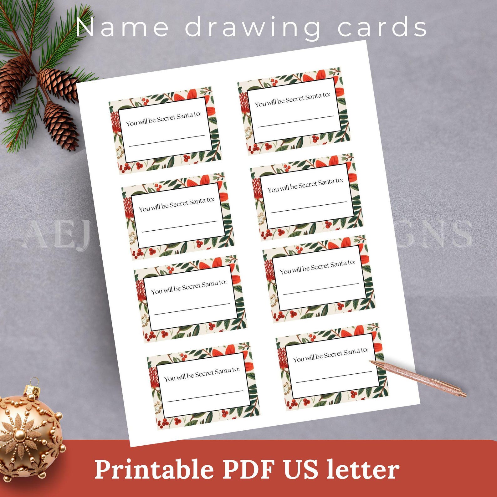 Secret Santa Set Printable PDF, Traditional Christmas Gift Swap, Secret ...