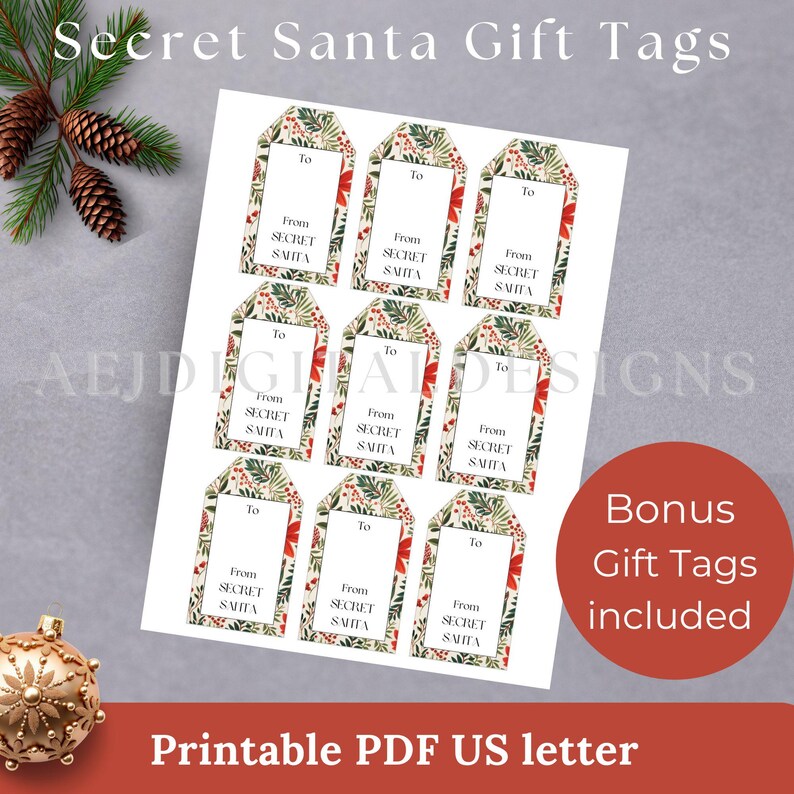 Secret Santa Set Printable PDF, Traditional Christmas Gift Swap, Secret ...