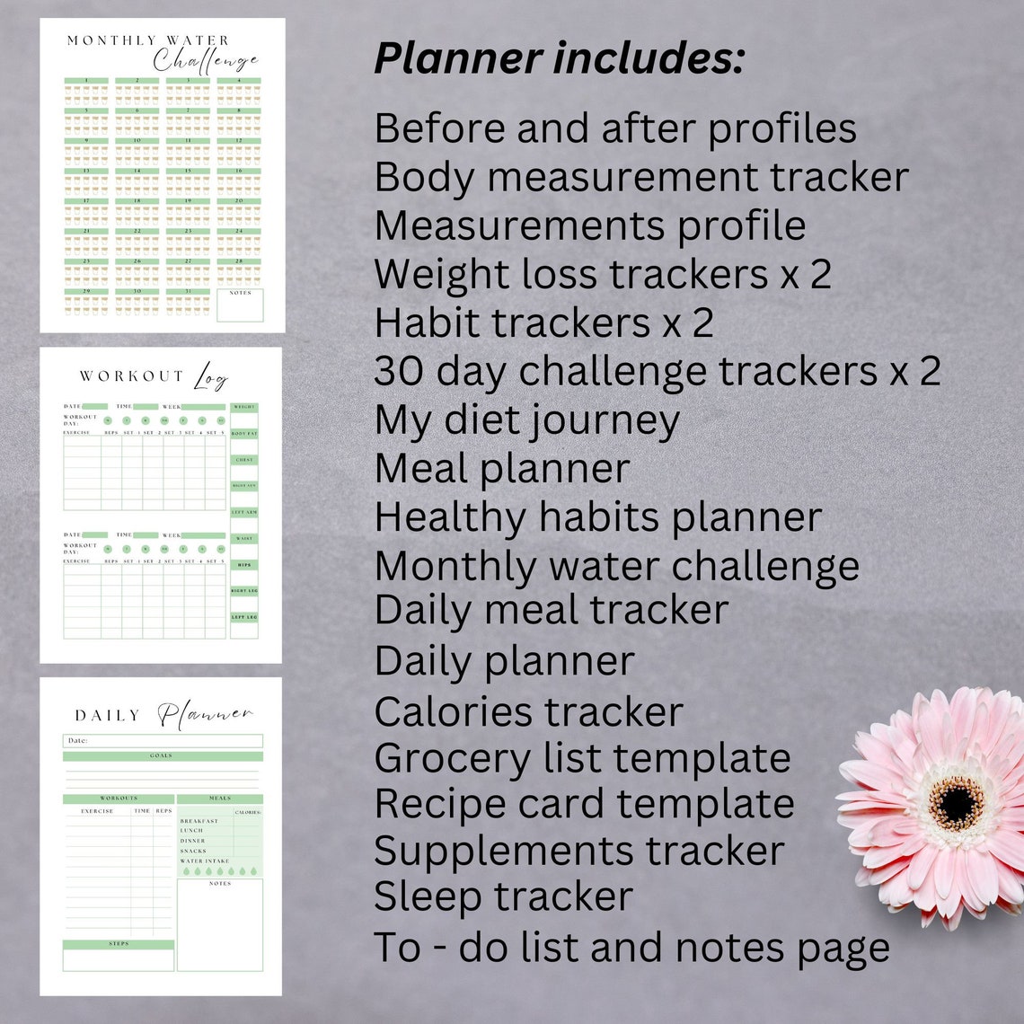 Emerald Green Weight Loss Planner, Diet Journal (digital Printable PDF ...