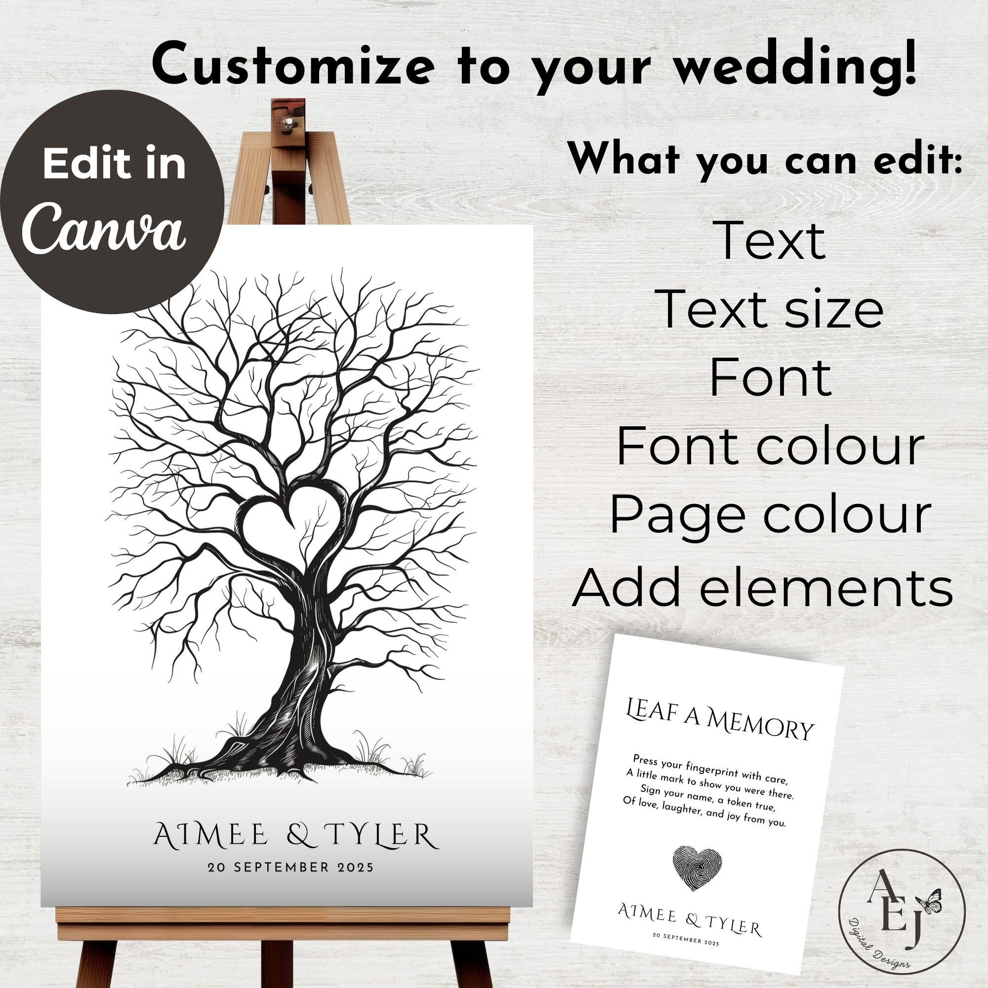 Fingerprint Tree Wedding Sign, Personalized Wedding Guestbook ...