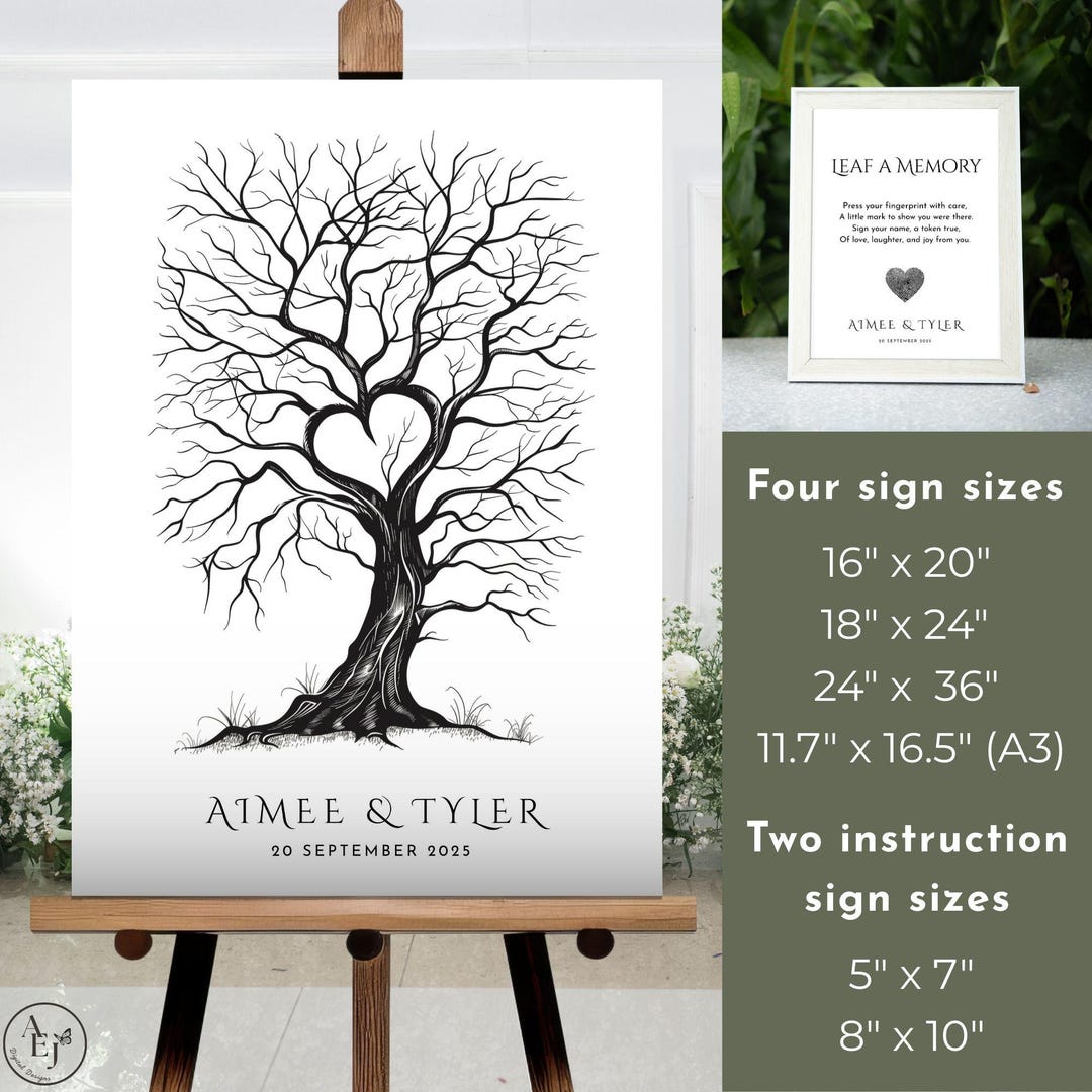Fingerprint Tree Wedding Sign, Personalized Wedding Guestbook ...