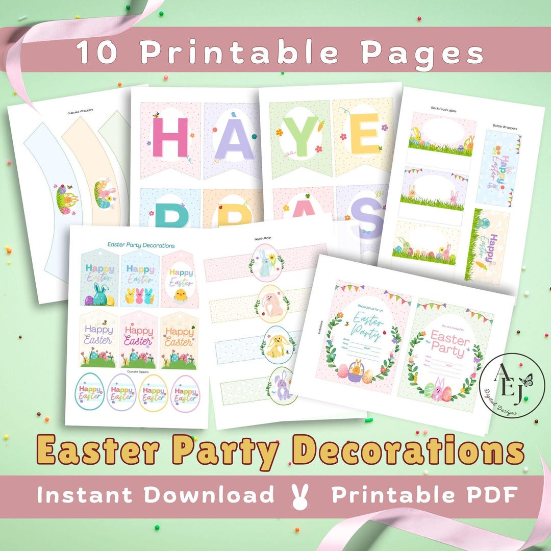Easter Party Decorations Kit Printable, Easter Decor, Bunting Signs ...