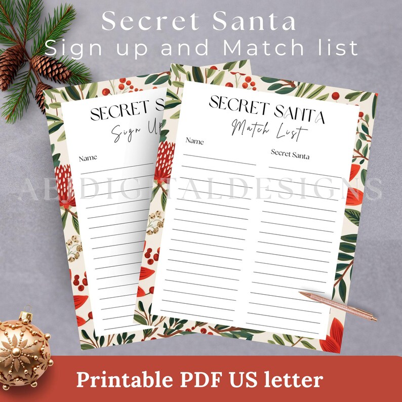 Secret Santa Set Printable PDF, Traditional Christmas Gift Swap, Secret ...