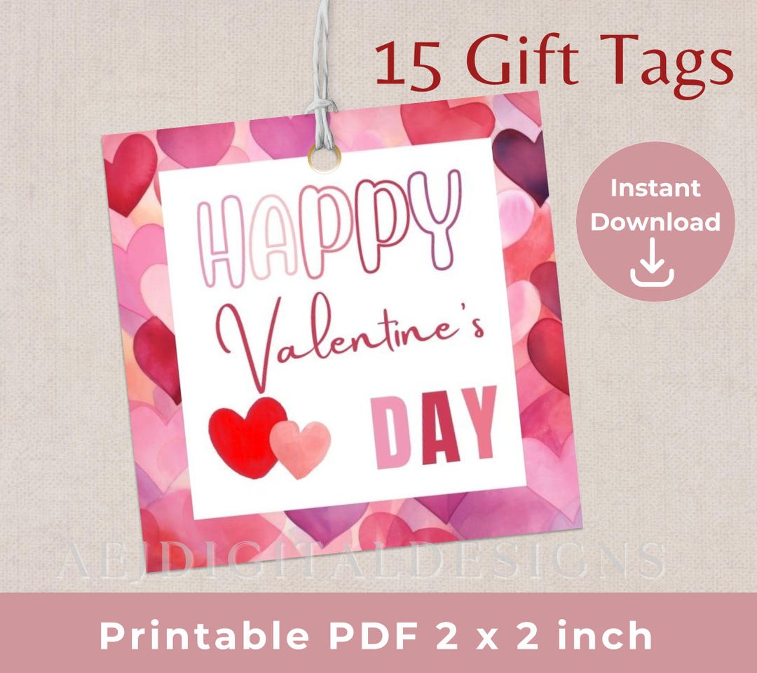 Happy Valentine's Day Printable Gift Tags, Red and Pink Hearts, 2 X 2 ...