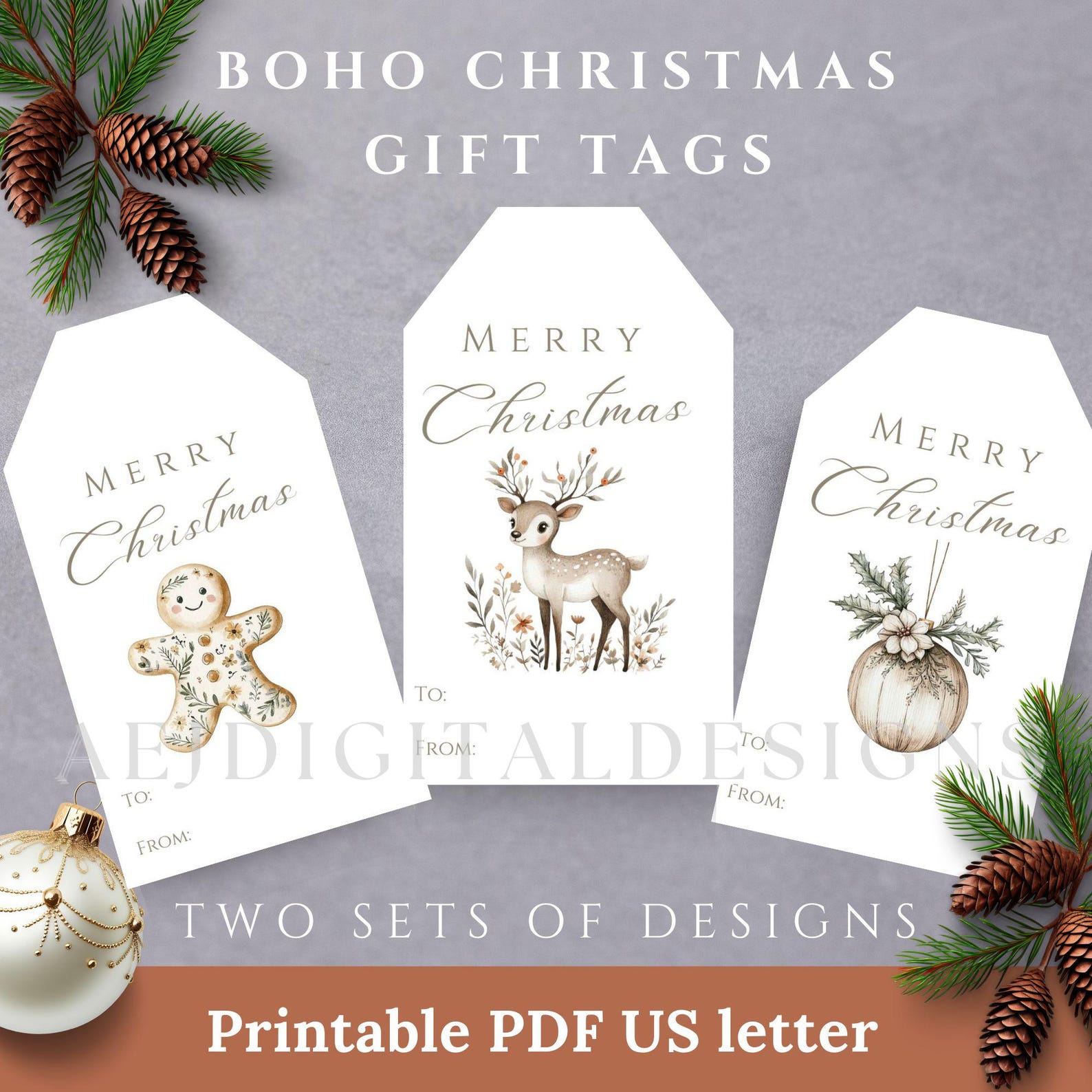 Boho Christmas Gift Tags Printable PDF - Etsy