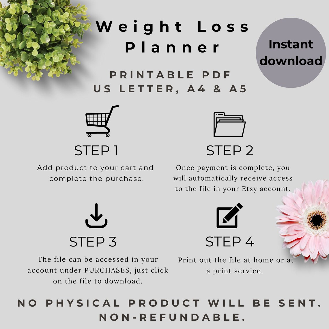 Emerald Green Weight Loss Planner, Diet Journal (digital Printable PDF ...