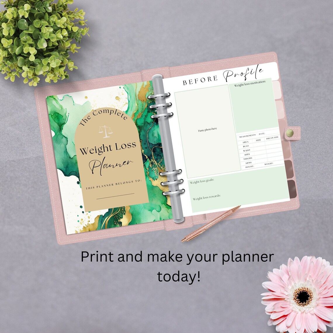 Emerald Green Weight Loss Planner, Diet Journal (digital Printable PDF ...