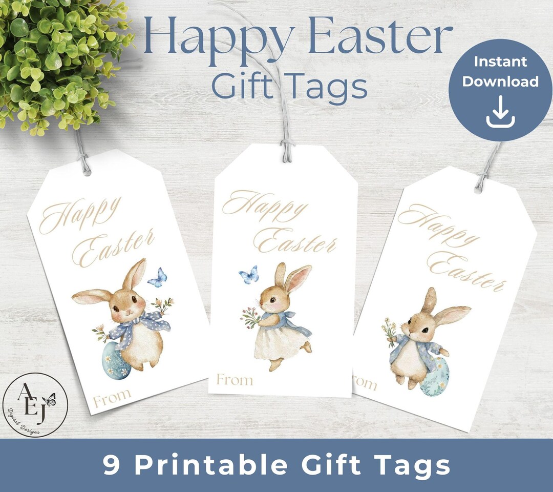 Happy Easter Printable Gift Tag, Cute Easter Bunny, 2 X 3.5 Inch, DIY ...