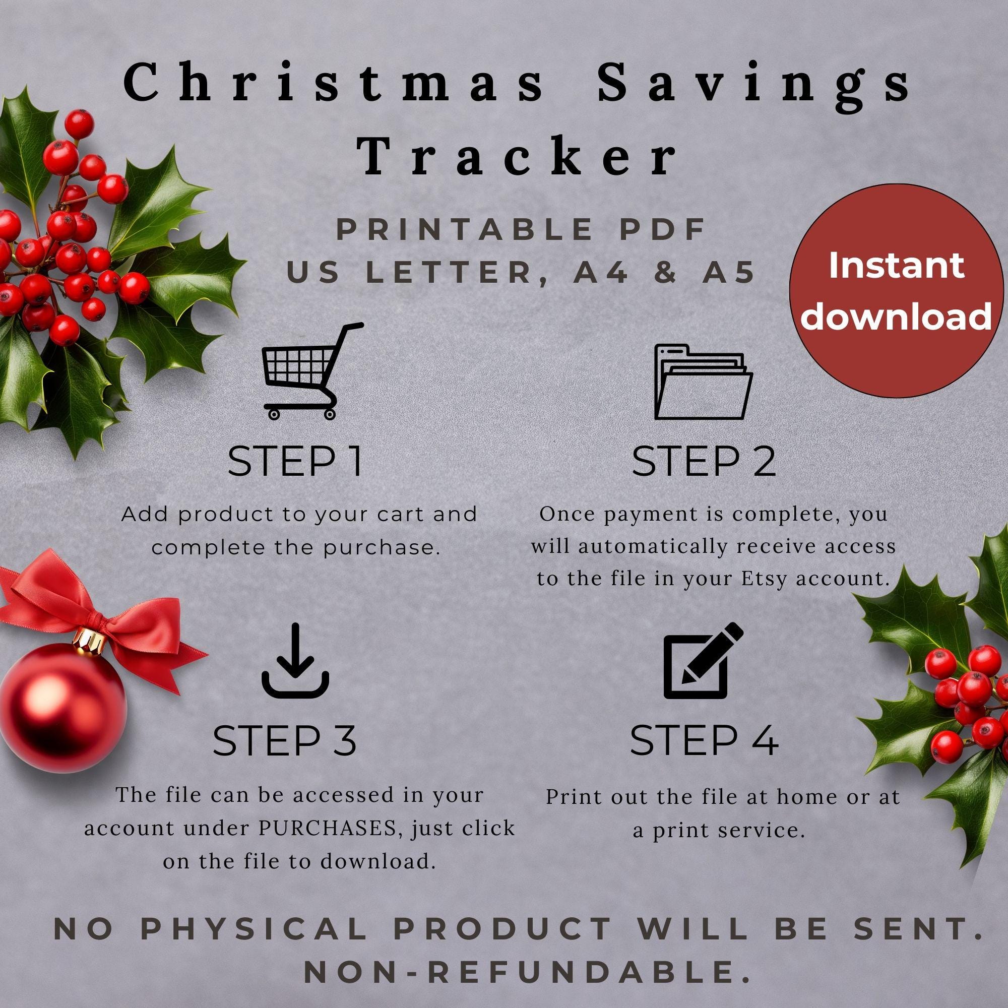 Christmas Savings Tracker, Christmas Savings Challenge, Printable PDF ...