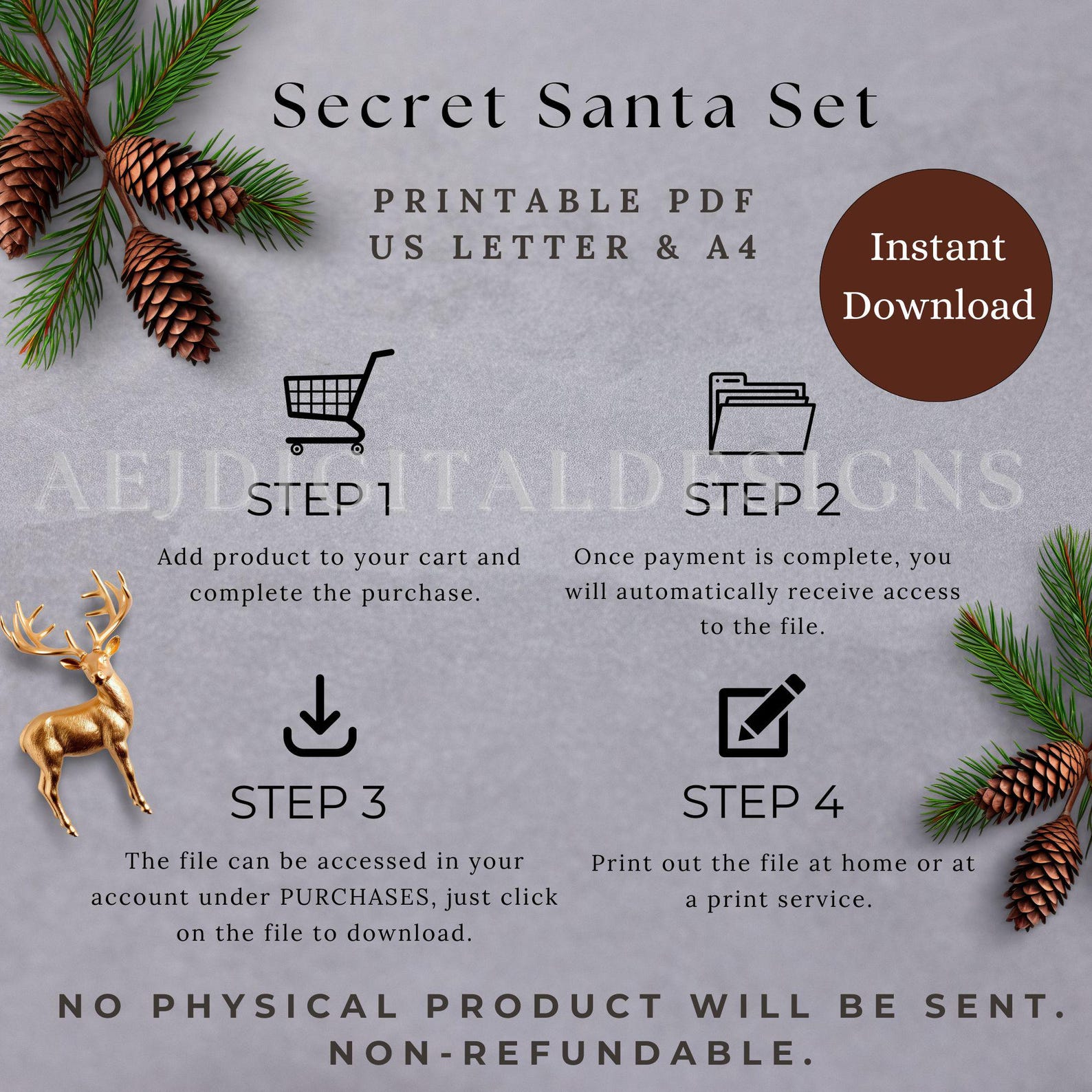 Secret Santa Set Printable PDF, Traditional Christmas Gift Swap, Secret ...
