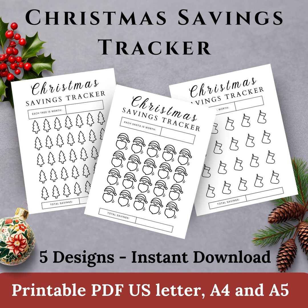 Christmas Savings Tracker, Printable PDF, 5 Festive Designs, Christmas ...