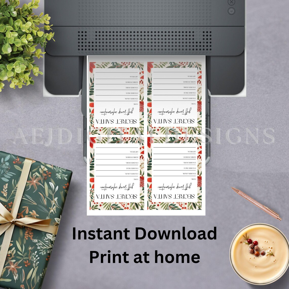 Secret Santa Set Printable PDF, Traditional Christmas Gift Swap, Secret ...