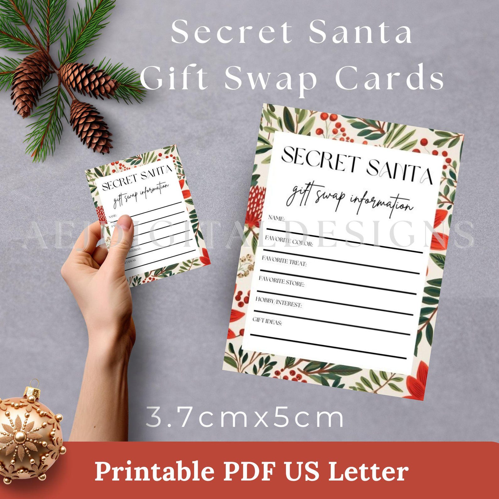 Secret Santa Set Printable PDF, Traditional Christmas Gift Swap, Secret ...