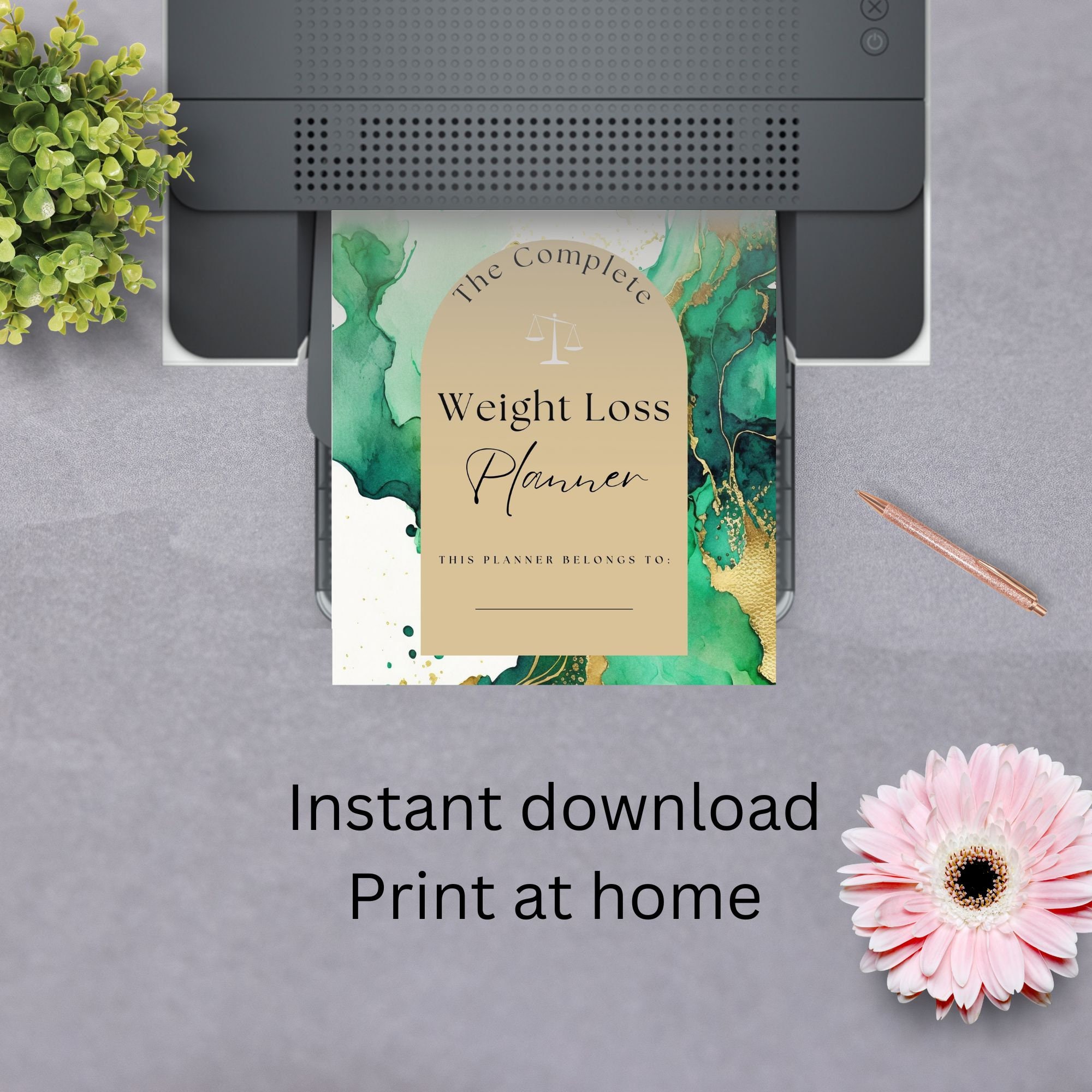 Emerald Green Weight Loss Planner, Diet Journal (digital Printable PDF ...