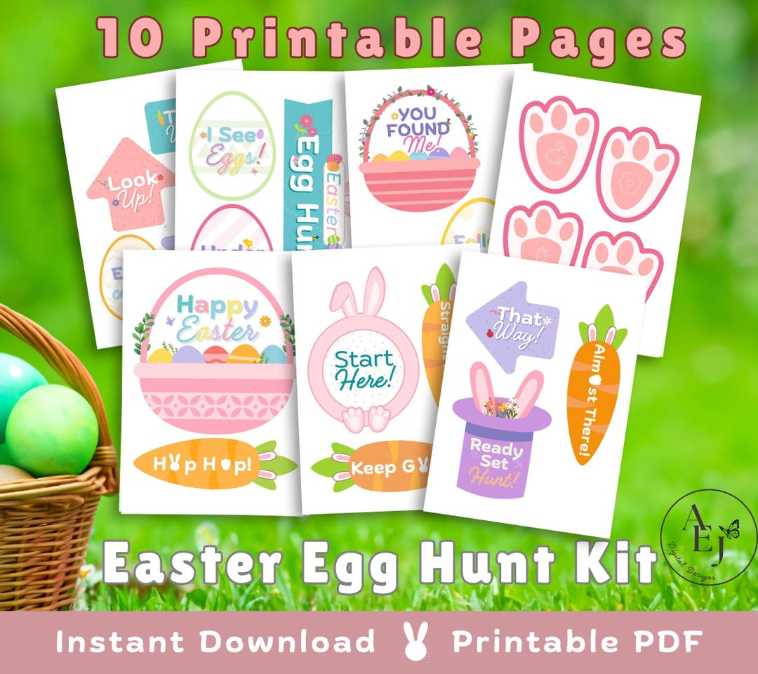 Easter Egg Hunt Signs Printable, Kids Easter Activity, Pastel Colours ...