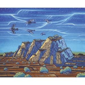 Bird Migration Desert Mountains, Signed Art Print, Wall Art of Acrylic ...