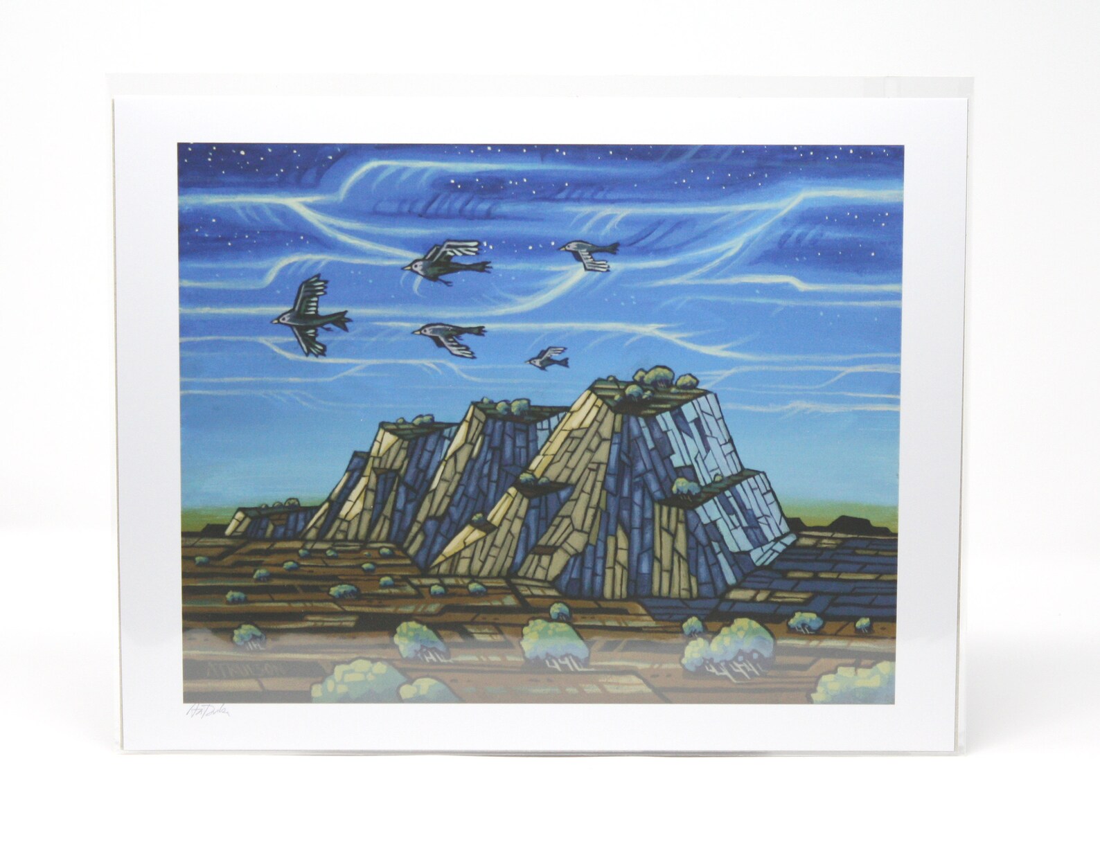 Bird Migration Desert Mountains, Signed Art Print, Wall Art of Acrylic ...