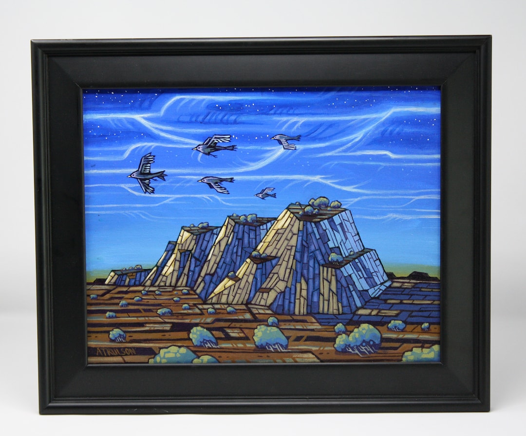 Bird Migration Desert Mountains Original Art Acrylic Painting - Etsy
