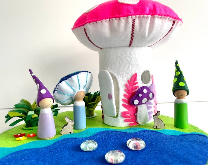 Woodland Play Mat - Mushroom House - Mushroom Village - Felt Play Mat ...