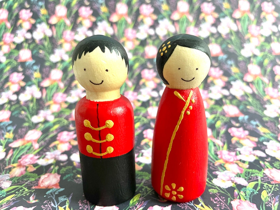 Set of 2 Peg Dolls Chinese Peg Dolls Chinese New Year Best Friends Peg ...