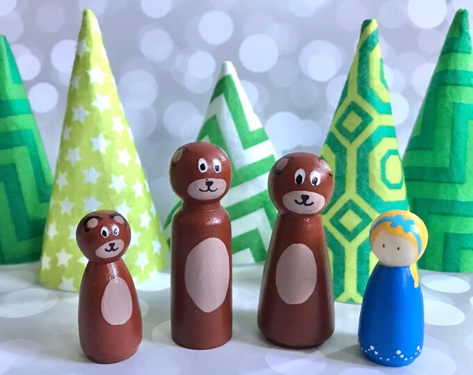 Full Set of Goldilocks and the Three Bears Peg Dolls - Ready to Ship - Etsy