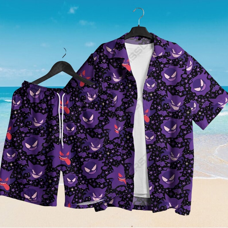 Mega Gengar Hawaiian Shirts, Mega Gengar Funny Shorts, Pokemon Gift ...