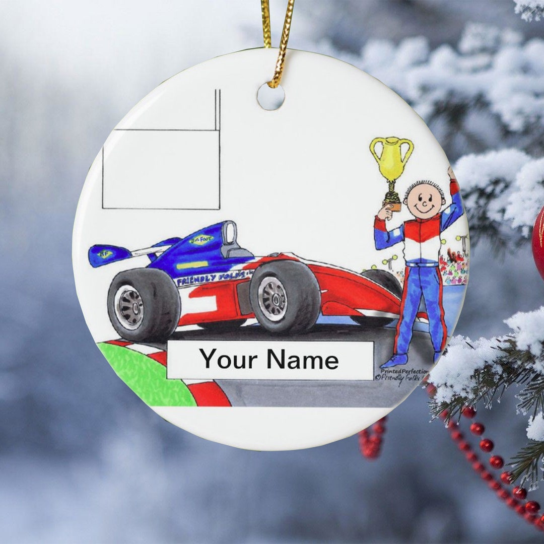 Personalized Race Car Ornament, Race Car Driver Ornament, Kids Birthday ...