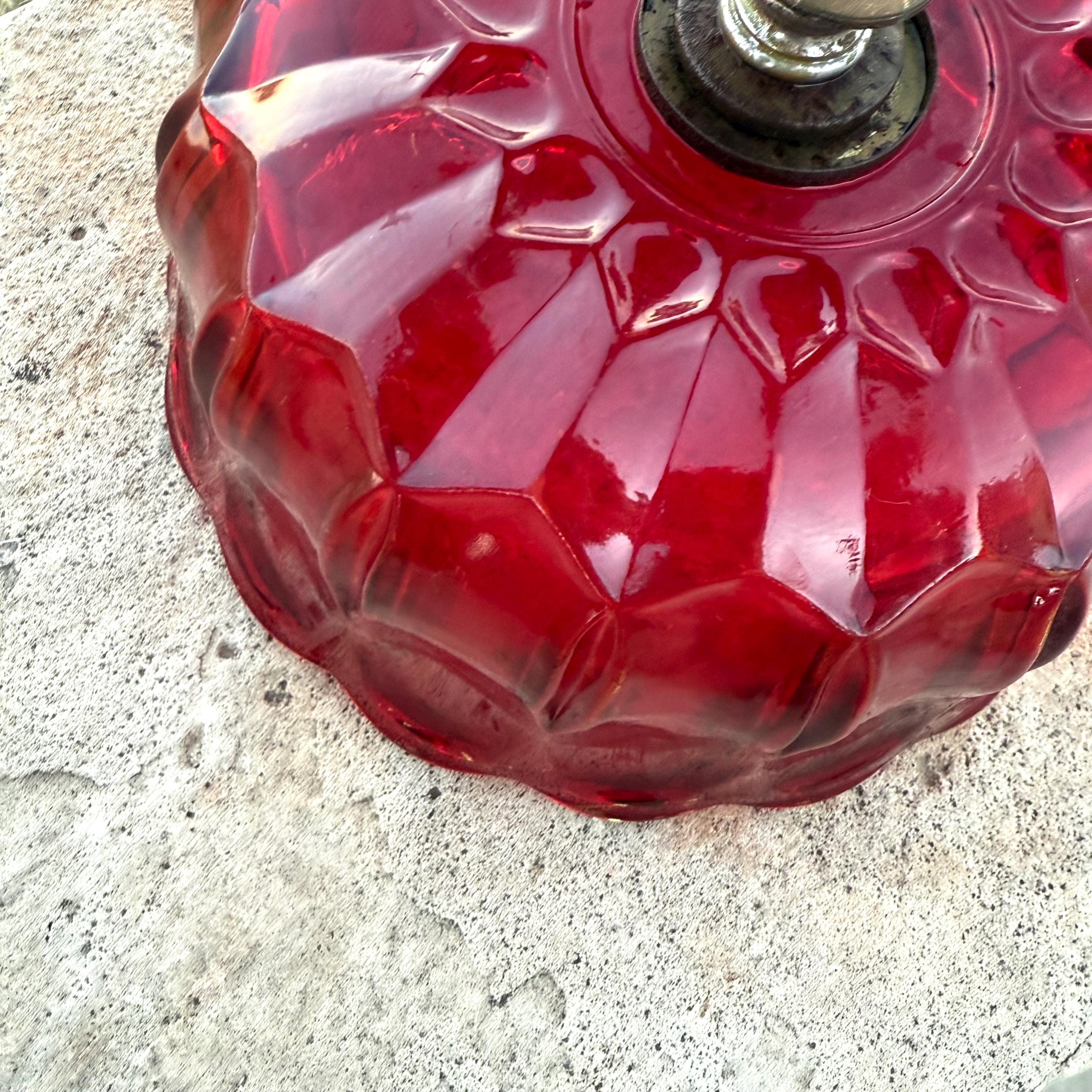 Vintage Ruby Red Glass Compote Bowl, Ornate Metal Base Centerpiece - Etsy