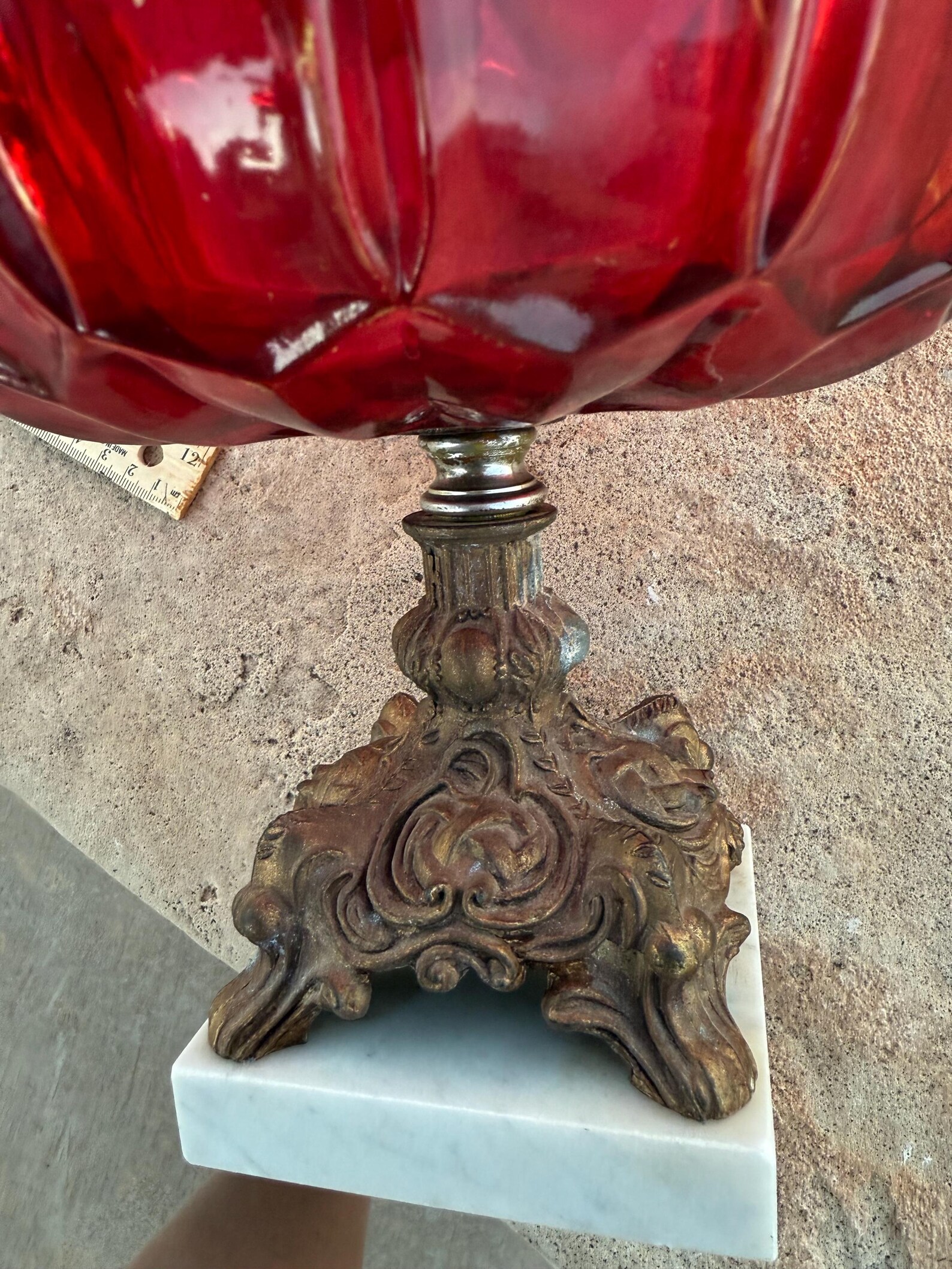 Vintage Ruby Red Glass Compote Bowl, Ornate Metal Base Centerpiece - Etsy