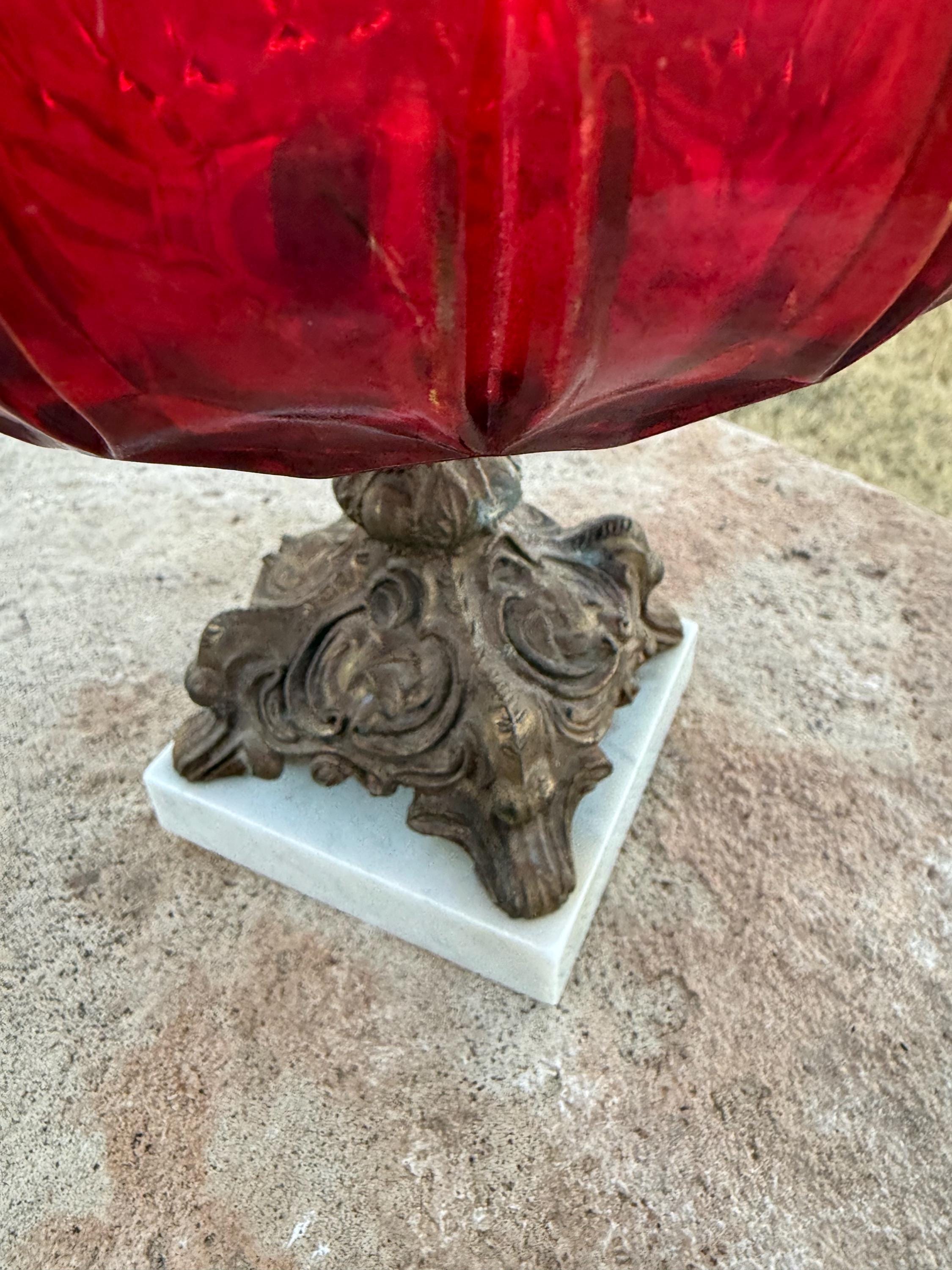Vintage Ruby Red Glass Compote Bowl, Ornate Metal Base Centerpiece - Etsy