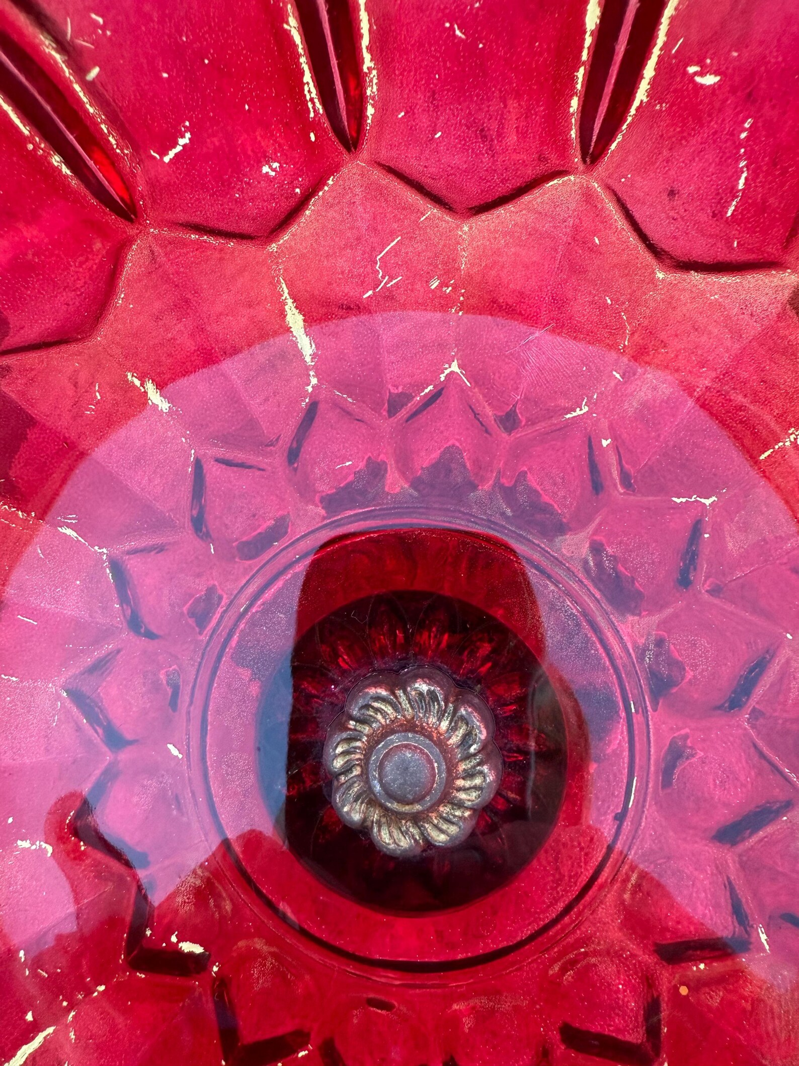 Vintage Ruby Red Glass Compote Bowl, Ornate Metal Base Centerpiece - Etsy