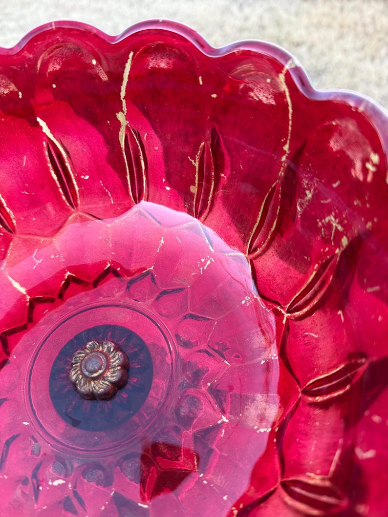 Vintage Ruby Red Glass Compote Bowl, Ornate Metal Base Centerpiece - Etsy