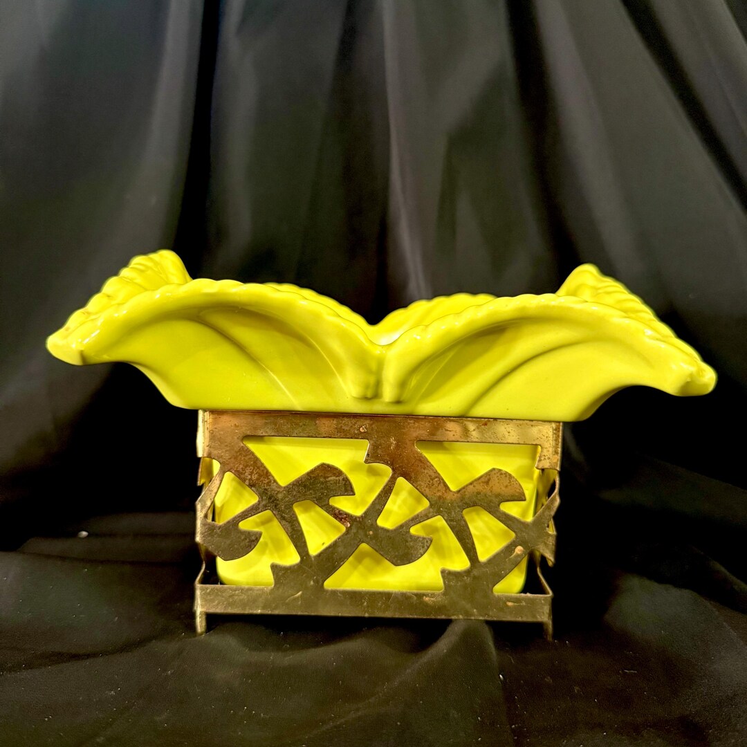 Vintage Mid Century Modern Yellow Green Ceramic Planter Made by Miramar ...