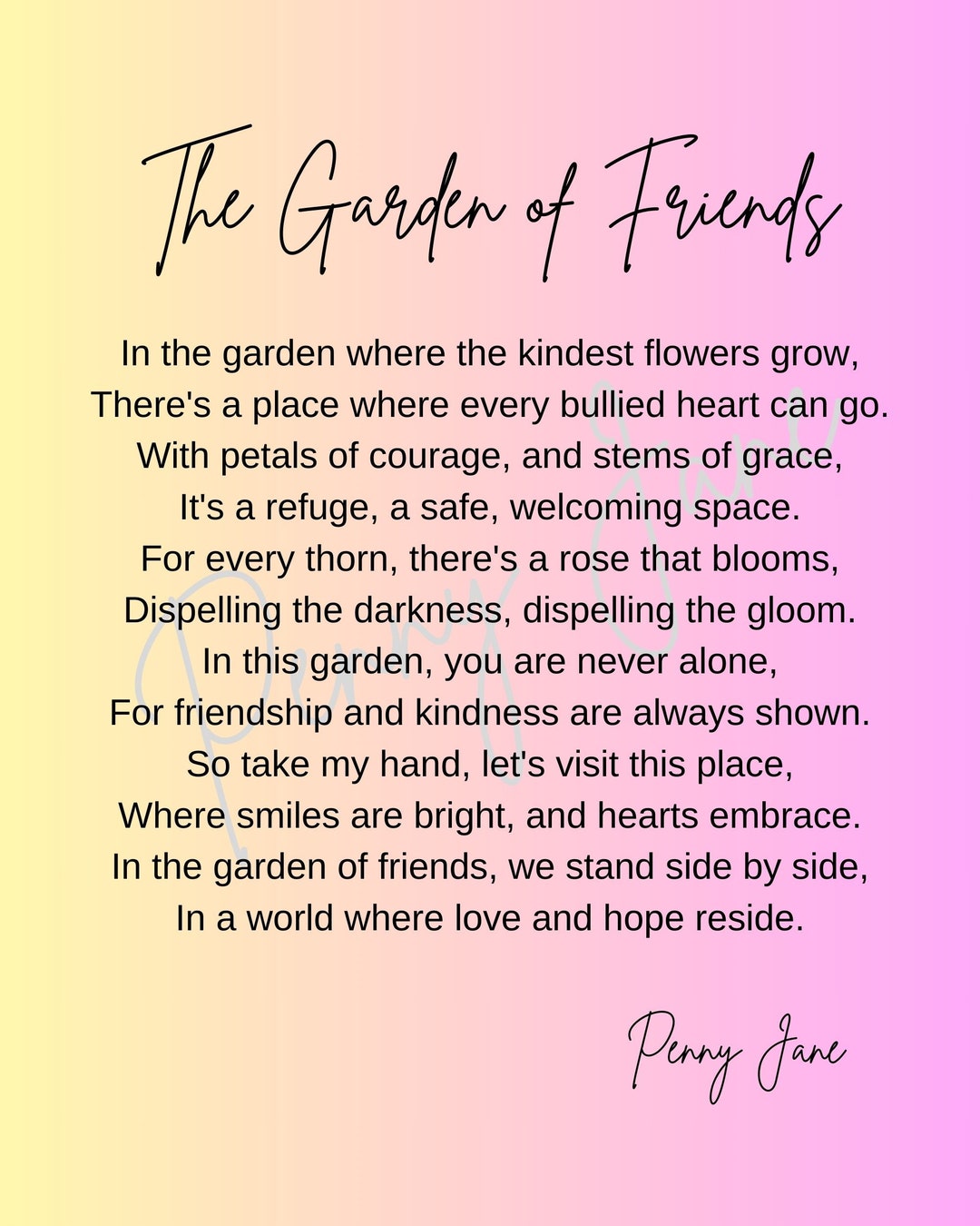 The Garden of Friends Poem I Digital Poetry Print I Inspirational ...