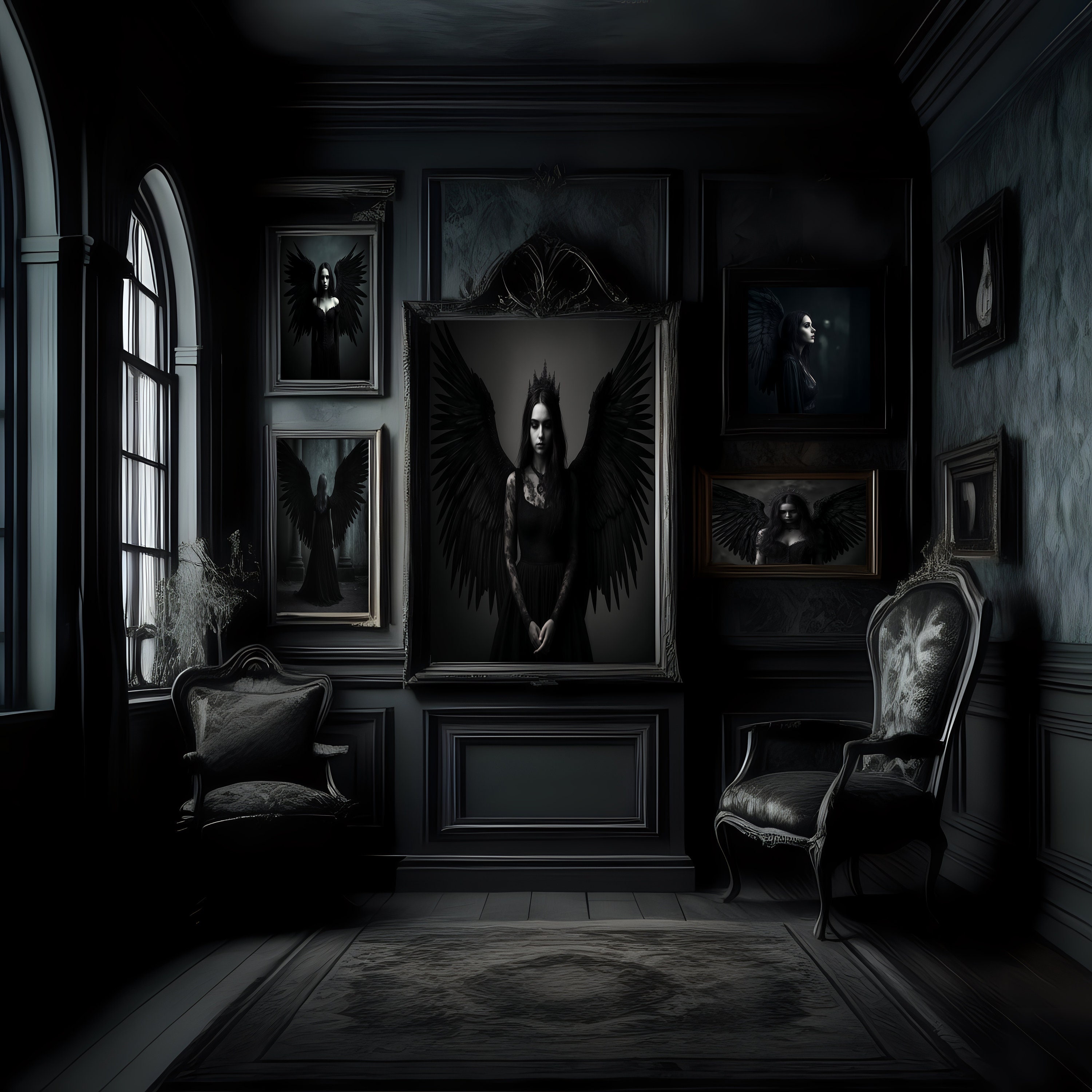 Dark and Mysterious Fallen Angels Art Print - Creepy Gothic Wall Decor ...