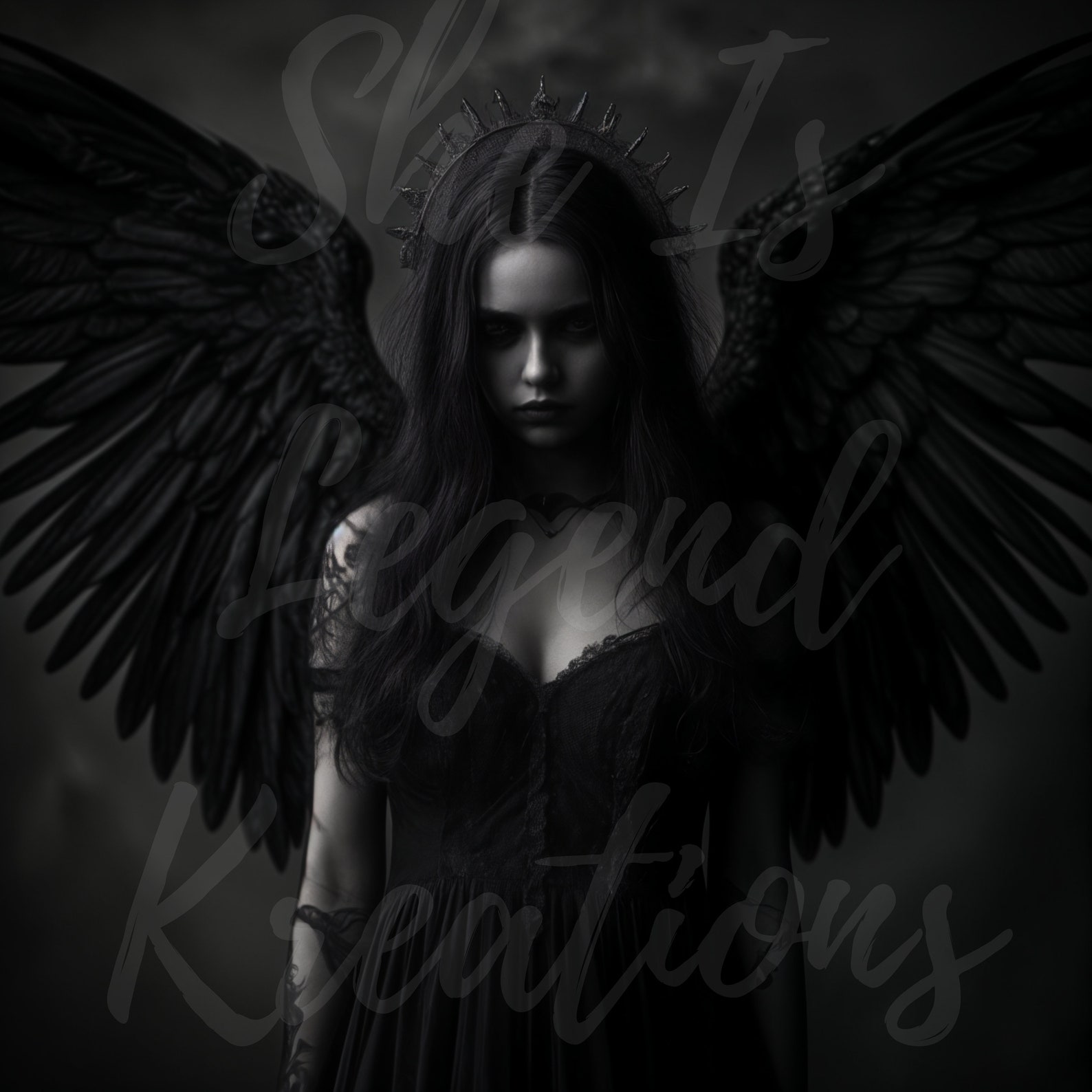 Dark and Mysterious Fallen Angels Art Print - Creepy Gothic Wall Decor ...